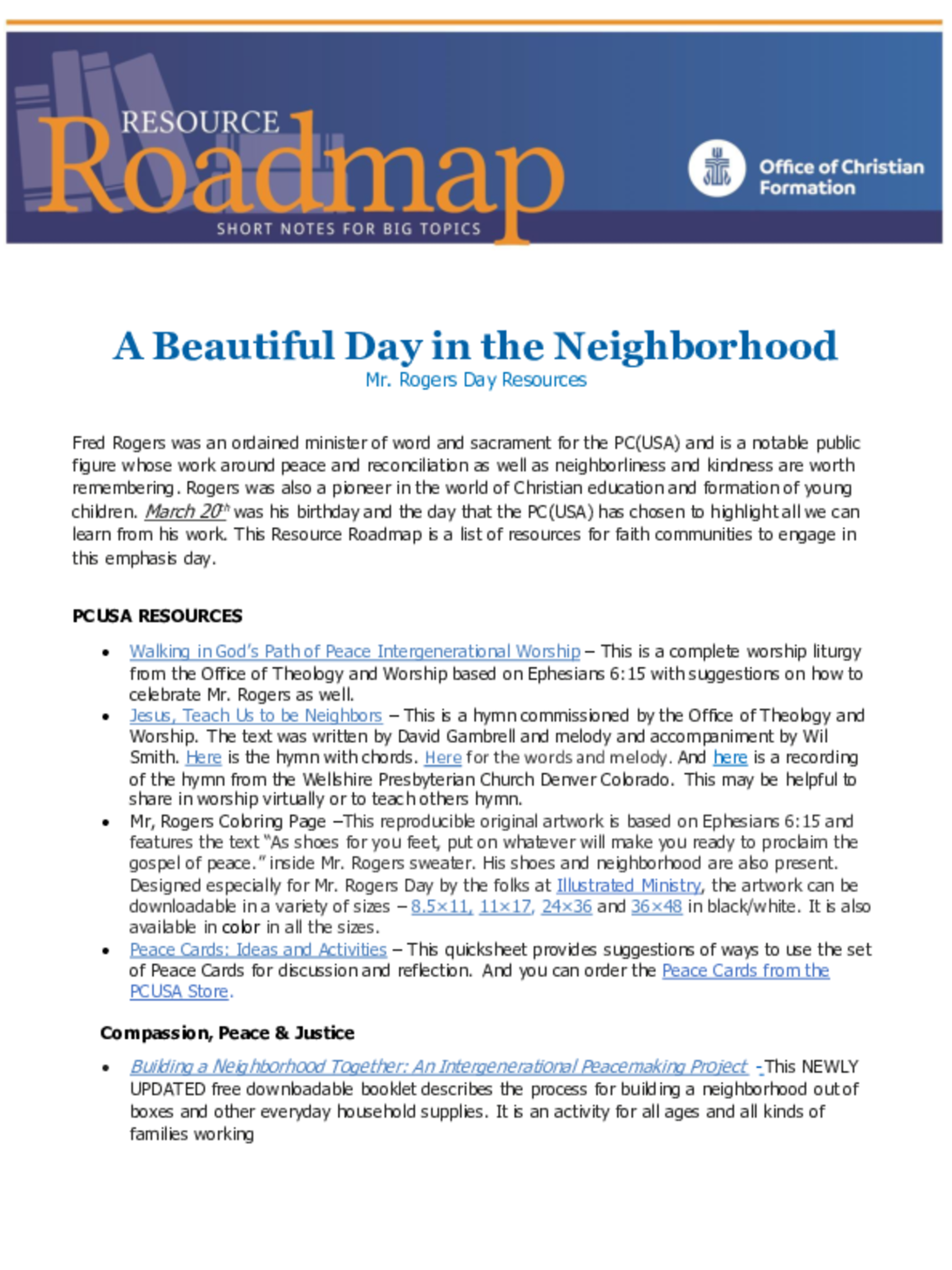 A Beautiful Day in the Neighborhood: Mr. Rogers Day Resources | Presbyterian Church (U.S.A.)